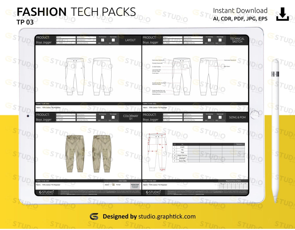 BOYS JOGGER PANTS TECH PACK TEMPLATE - shop.graphtick.com