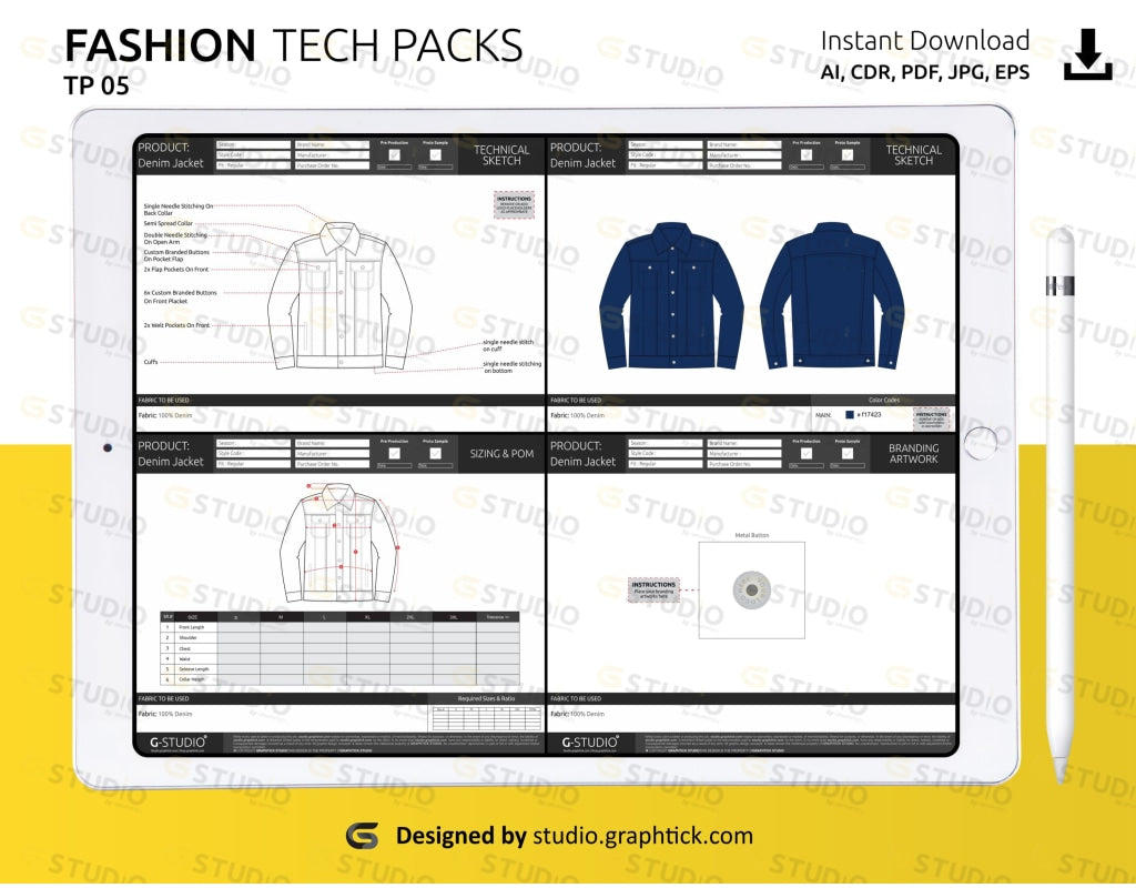 DENIM JACKET TECH PACK TEMPLATE – shop.graphtick.com