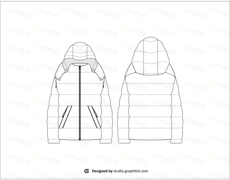 FULL SLEEVE PUFFER JACKET FLAT SKETCH - shop.graphtick.com