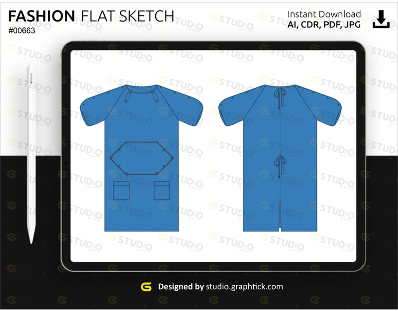 HOSPITAL GOWN FLAT SKETCH - shop.graphtick.com