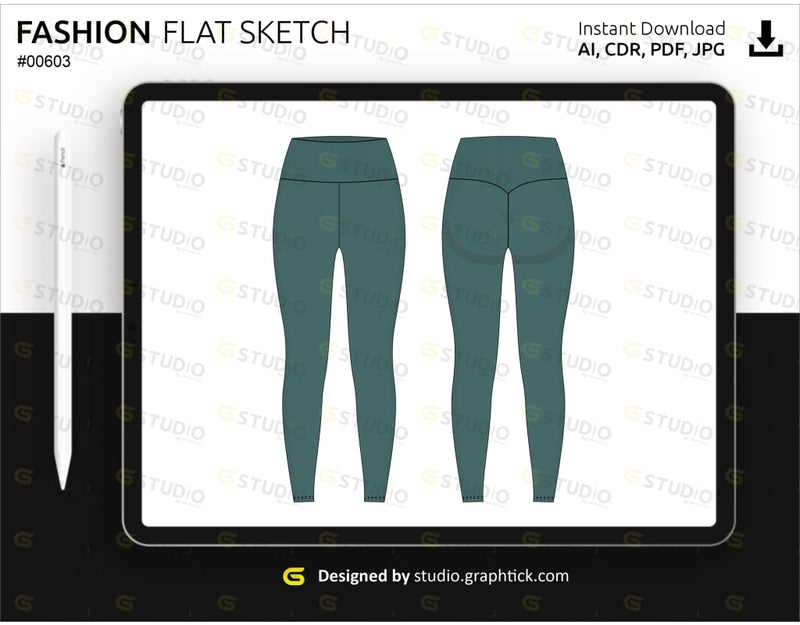 HIGHWAIST SCULPT LEGGINGS FLAT SKETCH - shop.graphtick.com