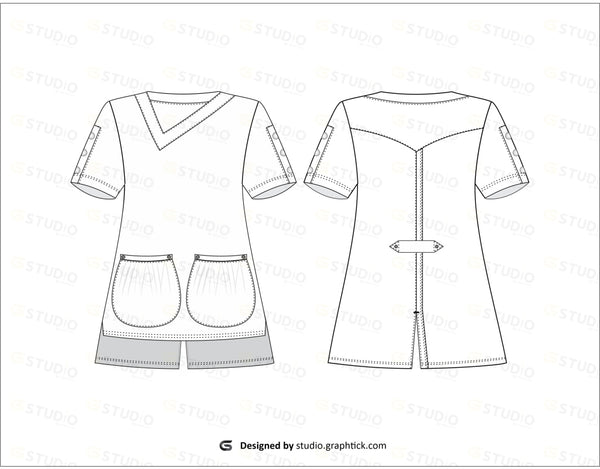 MEDICAL SCRUBS TOP FLAT SKETCH - shop.graphtick.com