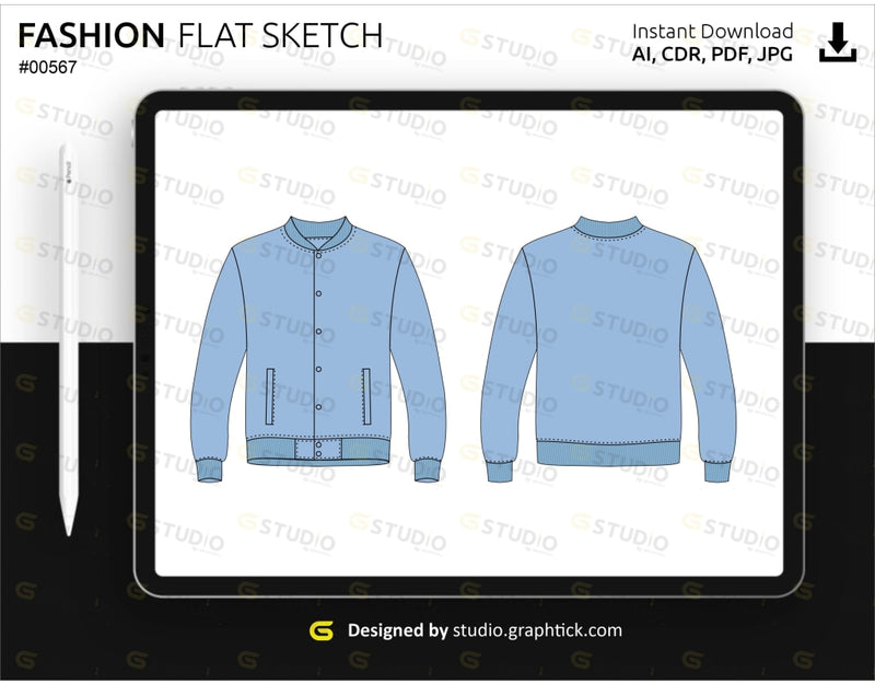 FULL SLEEVE PUFFER JACKET FLAT SKETCH - shop.graphtick.com