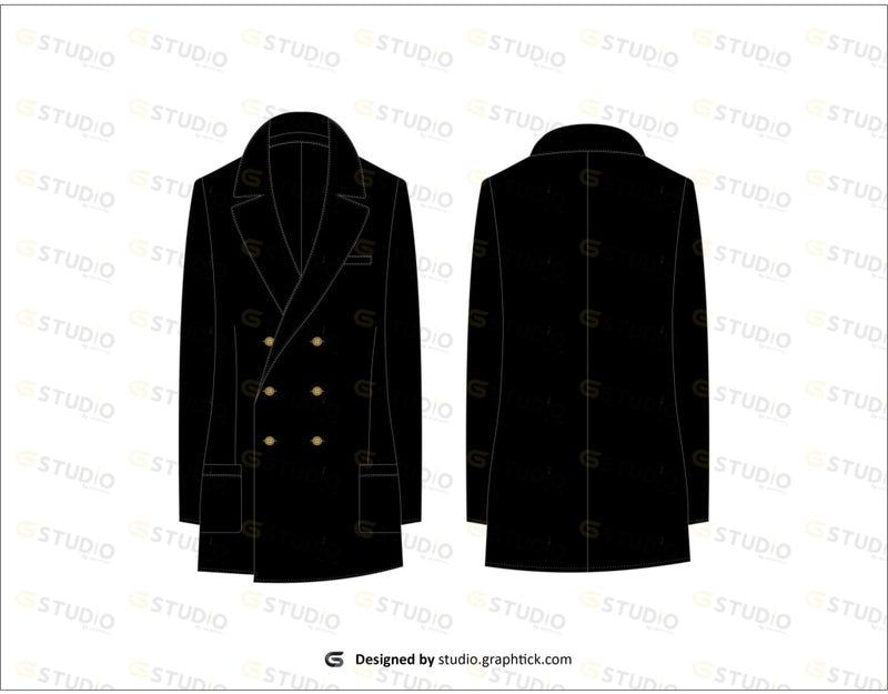DOUBLE BREASTED TRENCH COAT FLAT SKETCH - shop.graphtick.com
