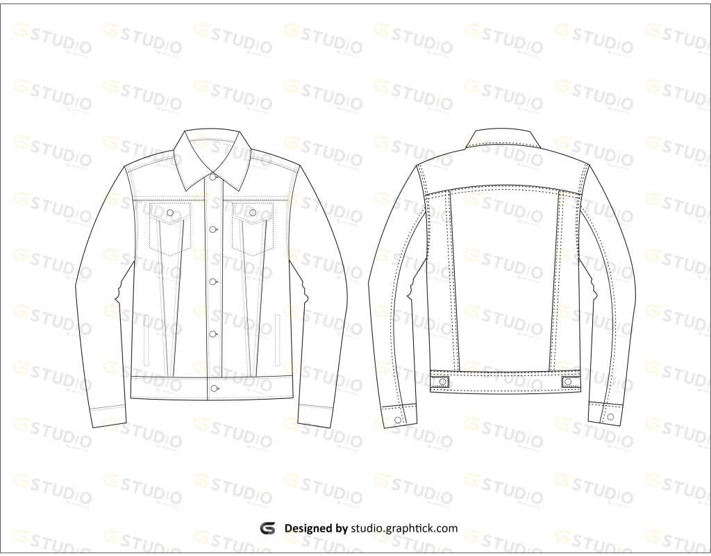 MENS DENIM JACKET FLAT SKETCH - shop.graphtick.com