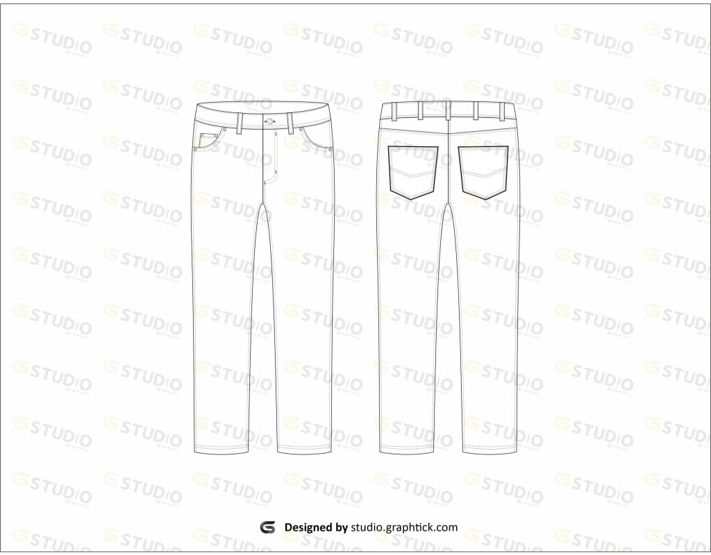 MENS DENIM JEANS FLAT SKETCH - shop.graphtick.com