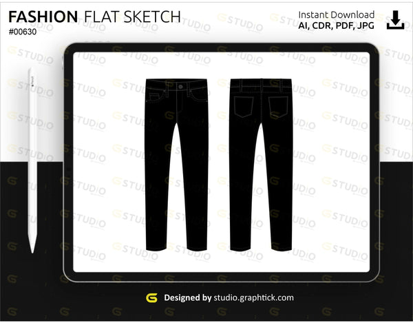 MENS DENIM JEANS FLAT SKETCH - shop.graphtick.com