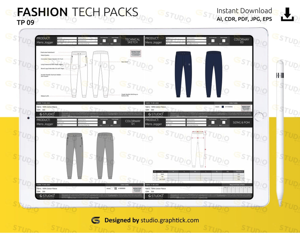 MENS JOGGER PANTS TECH PACK TEMPLATE – shop.graphtick.com