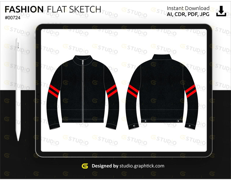 MENS LEATHER JACKET FLAT SKETCH - shop.graphtick.com