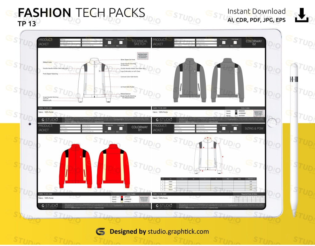 MENS MOCK NECK ZIPPER JACKET TECH PACK TEMPLATE – shop.graphtick.com