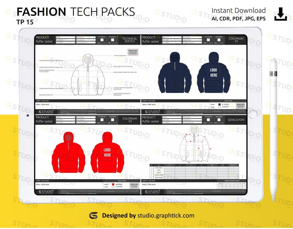 PUFFER JACKET TECH PACK TEMPLATE – shop.graphtick.com