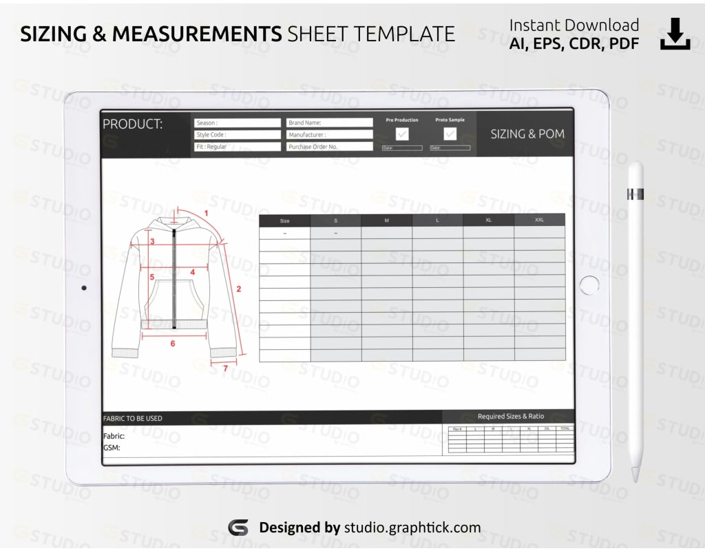 SIZING AND MEASUREMENTS SHEET TEMPLATE - shop.graphtick.com