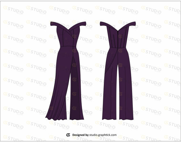 WOMENS EVENING JUMPSUIT FLAT SKETCH - shop.graphtick.com
