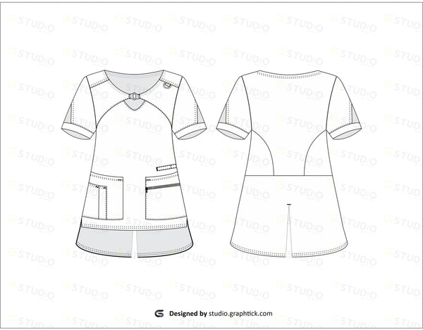 WOMENS MEDICAL SCRUBS TOP FLAT SKETCH - shop.graphtick.com