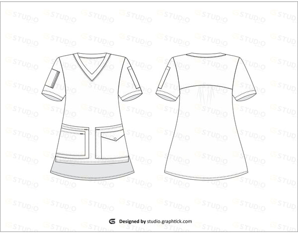 WOMENS MEDICAL SCRUBS TOP FLAT SKETCH - shop.graphtick.com